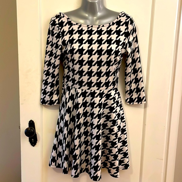 Dresses | Black And White Houndstooth Skater Dress | Poshmark
